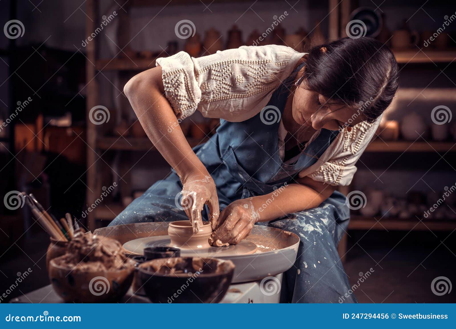 Hands of the Master Potter and Vase of Clay on the Potter& X27;s Wheel ...