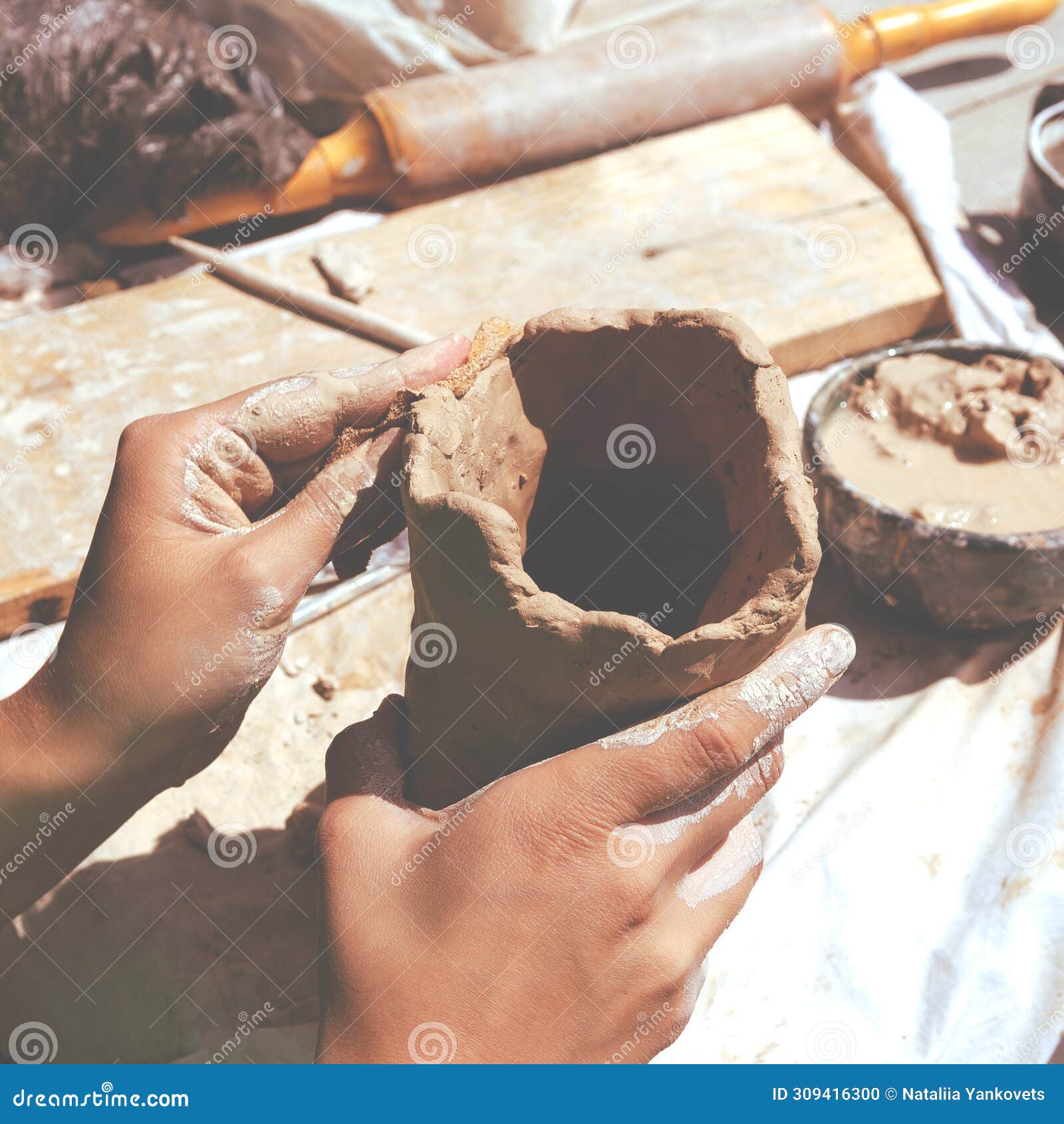 Master Class on Pottery. Clay Products. Fine Hand Motor Skills Stock ...