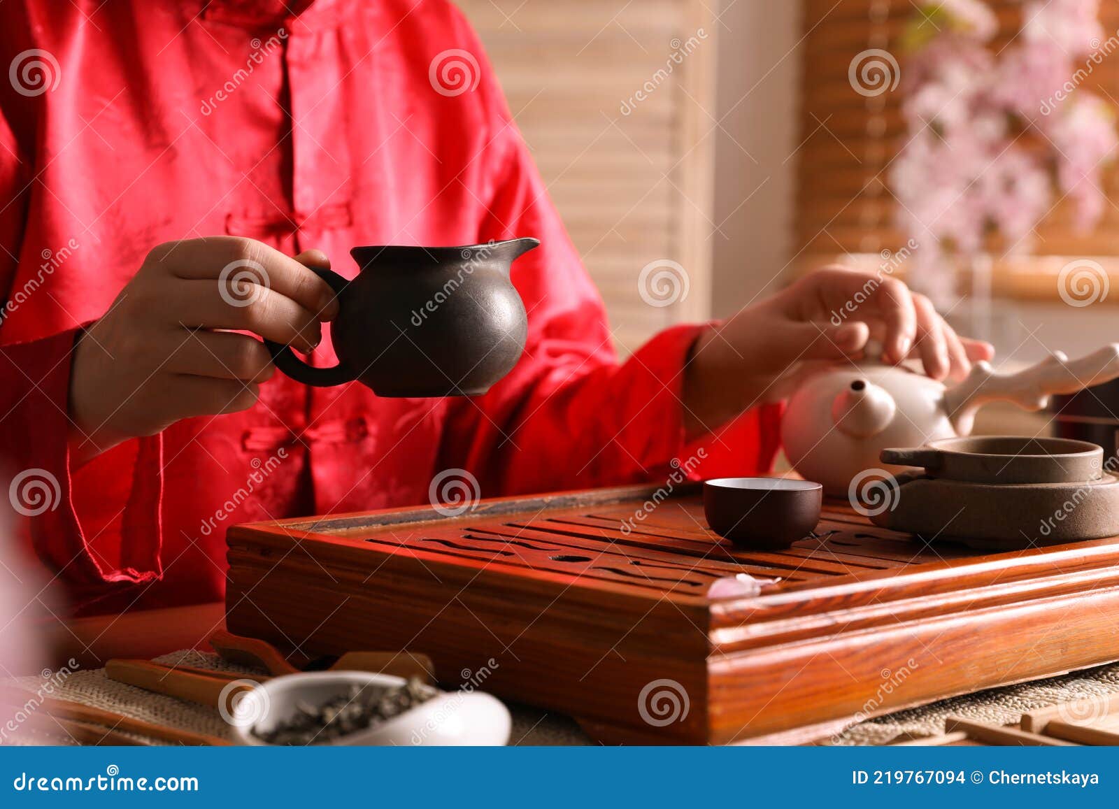 Master Conducting Traditional Tea Ceremony at Table, Closeup Stock ...