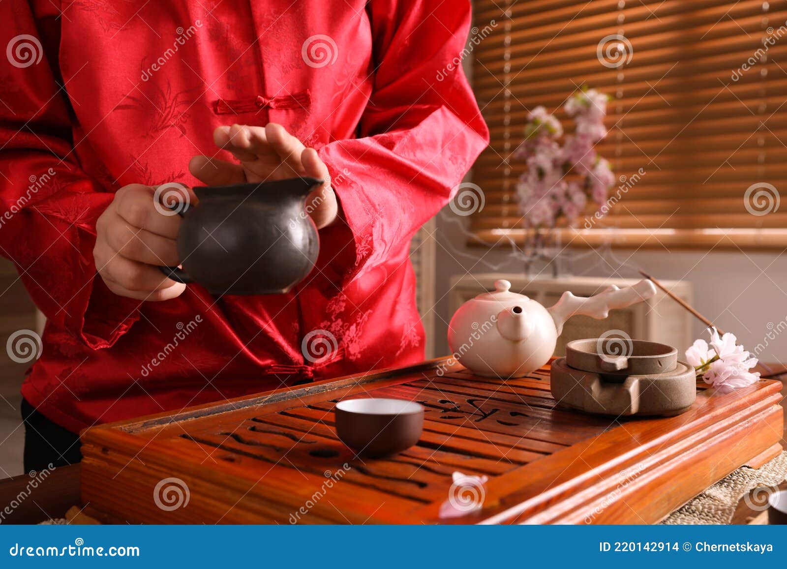 Master Conducting Traditional Tea Ceremony at Table, Closeup Stock ...