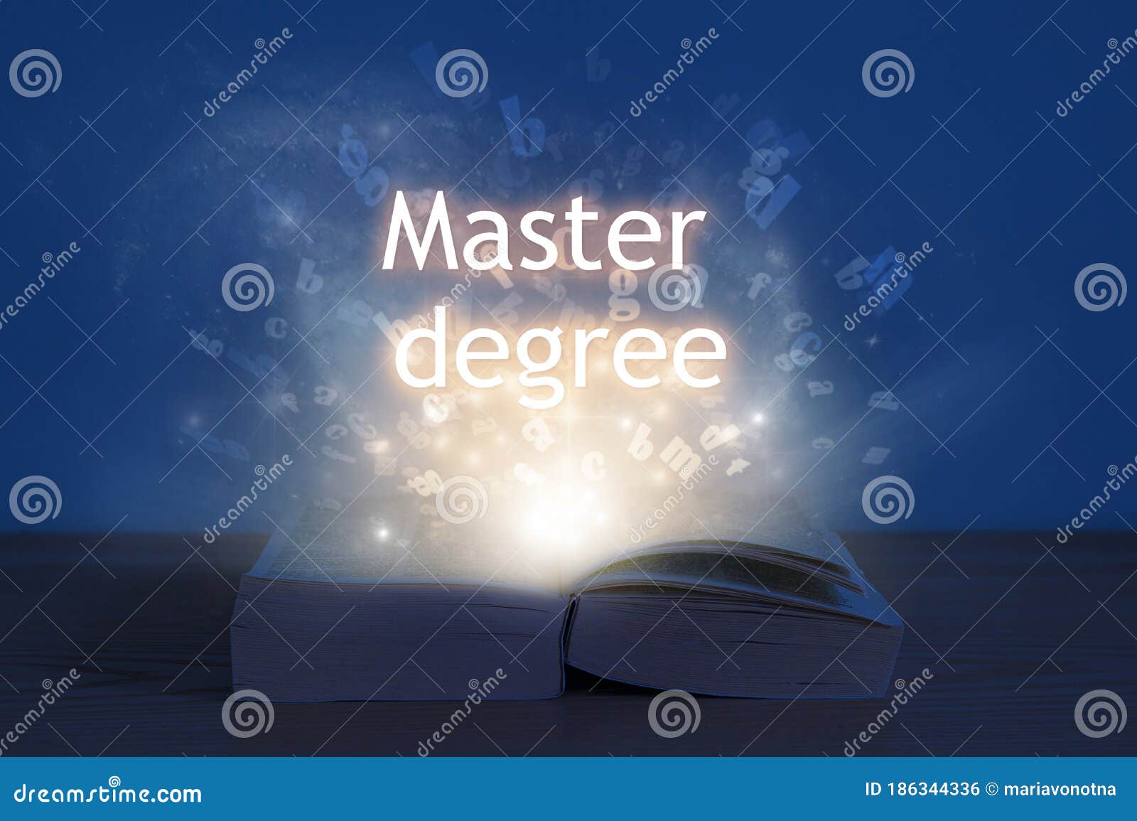 Master Degree. Light Coming from Open Book with Word Master Degree ...