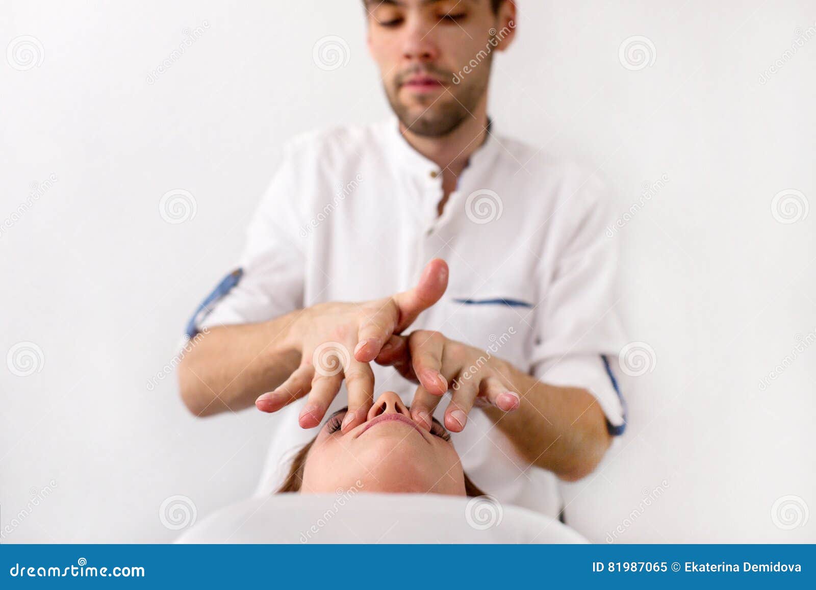 Master Does Massage To Client On White Background Stock Image Image