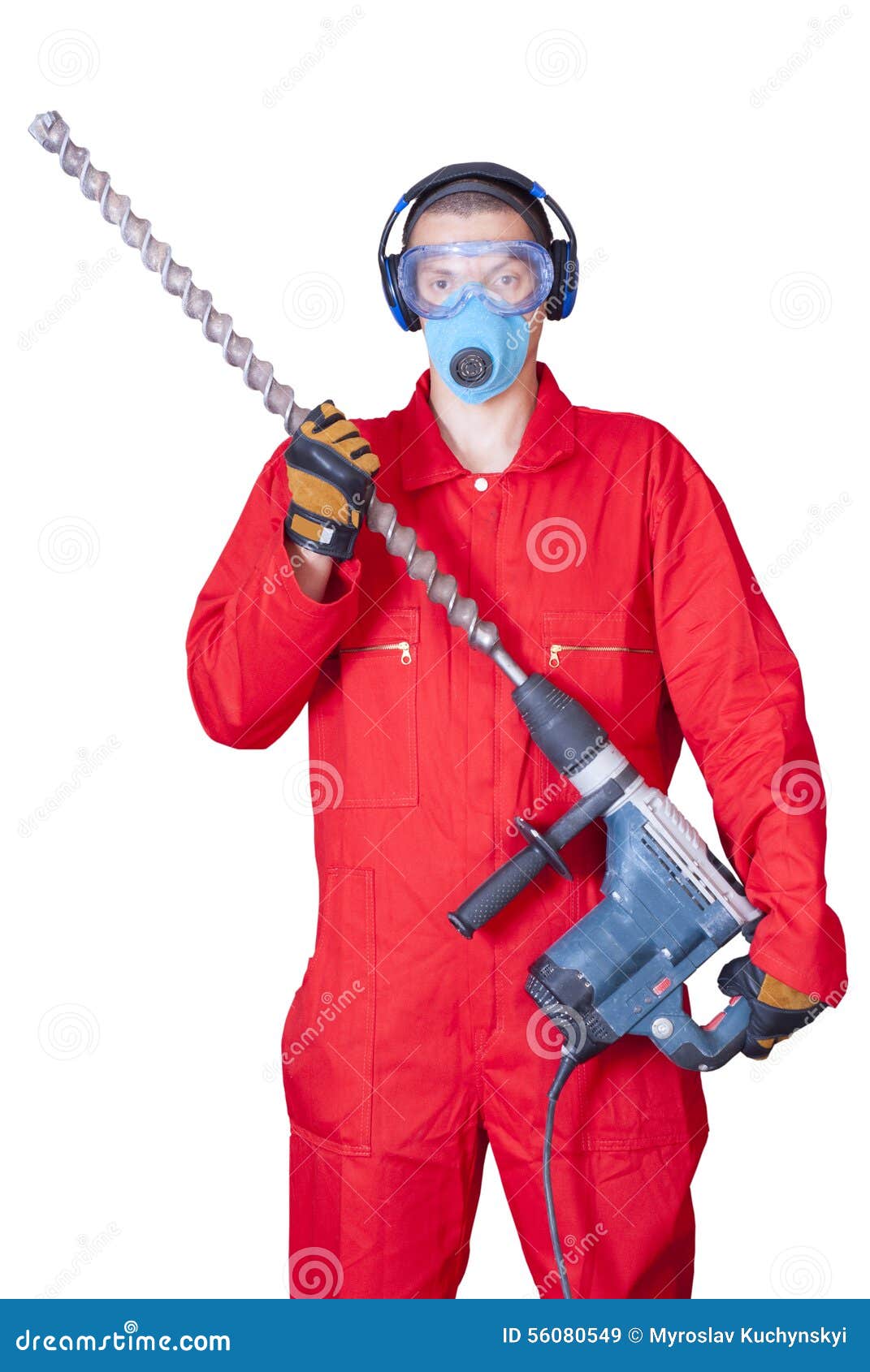Master drilling walls stock image. Image of male, respirator - 56080549