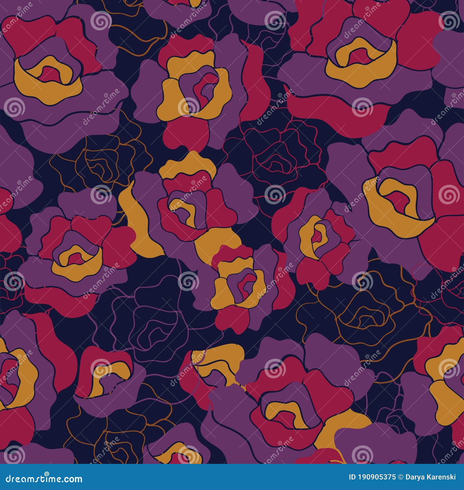 Purple Maroon Mustard Abstract Rose Carnation Pattern Stock Vector ...