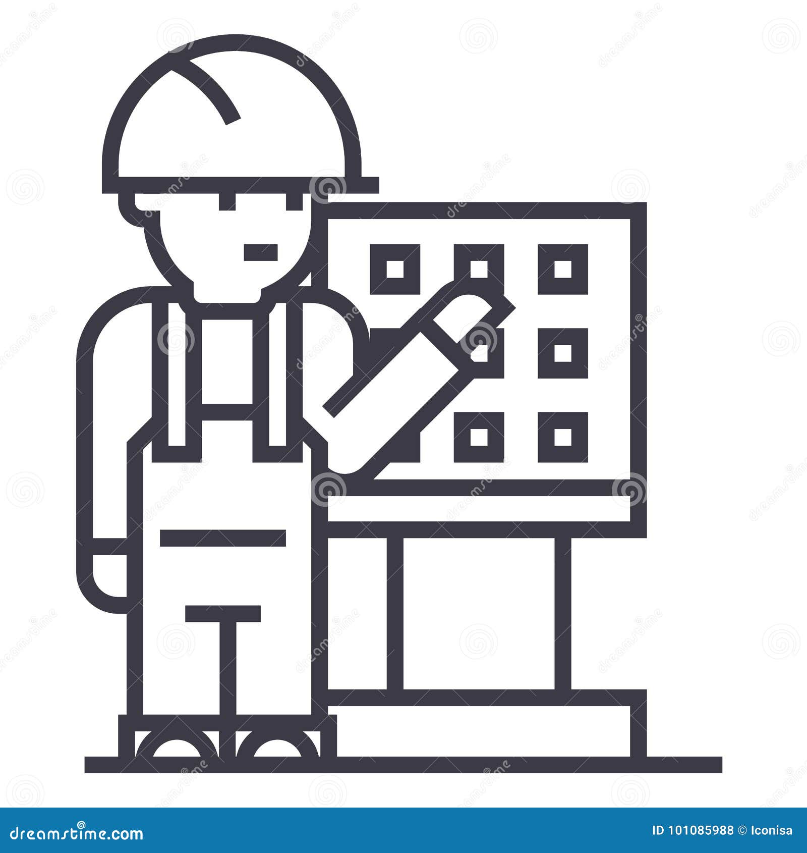 Master,foreman,engineer with Machine Tool Vector Line Icon, Sign ...
