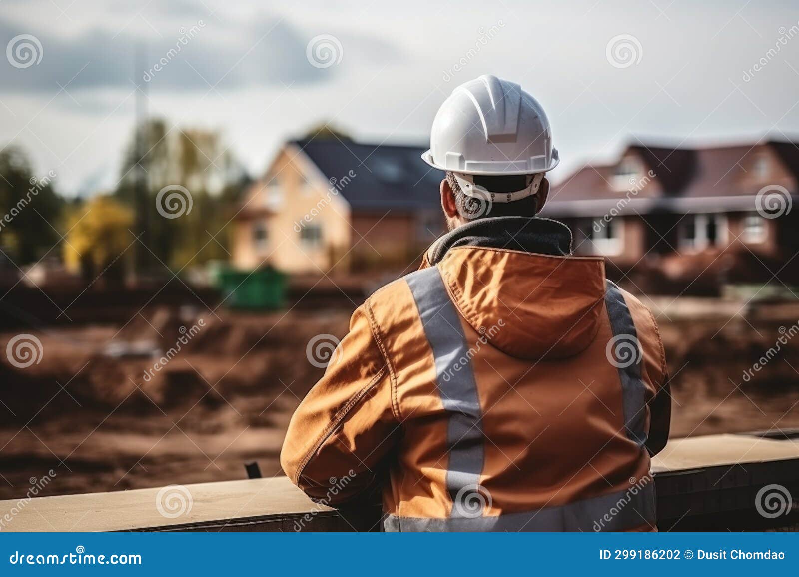Master Foreman in Uniform and Helmet Watches, Controls the Construction ...