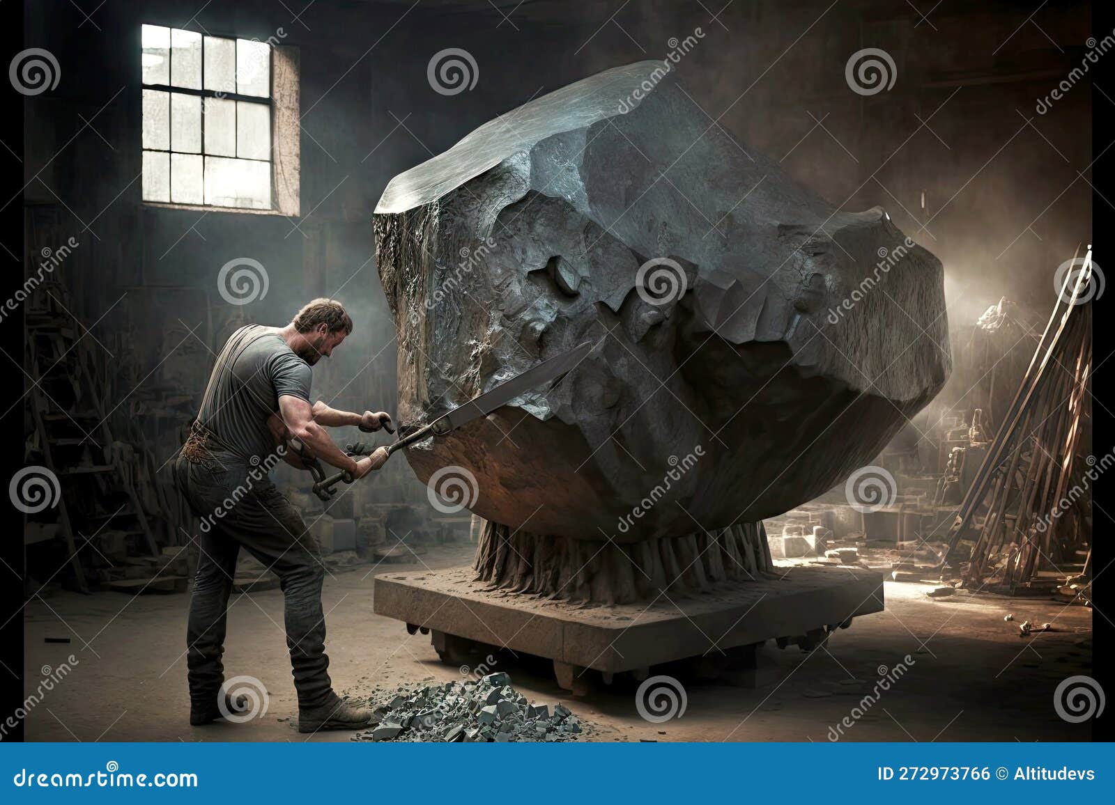 Master in Forge Processes Huge Block of Metal with Hammer and Anvil ...