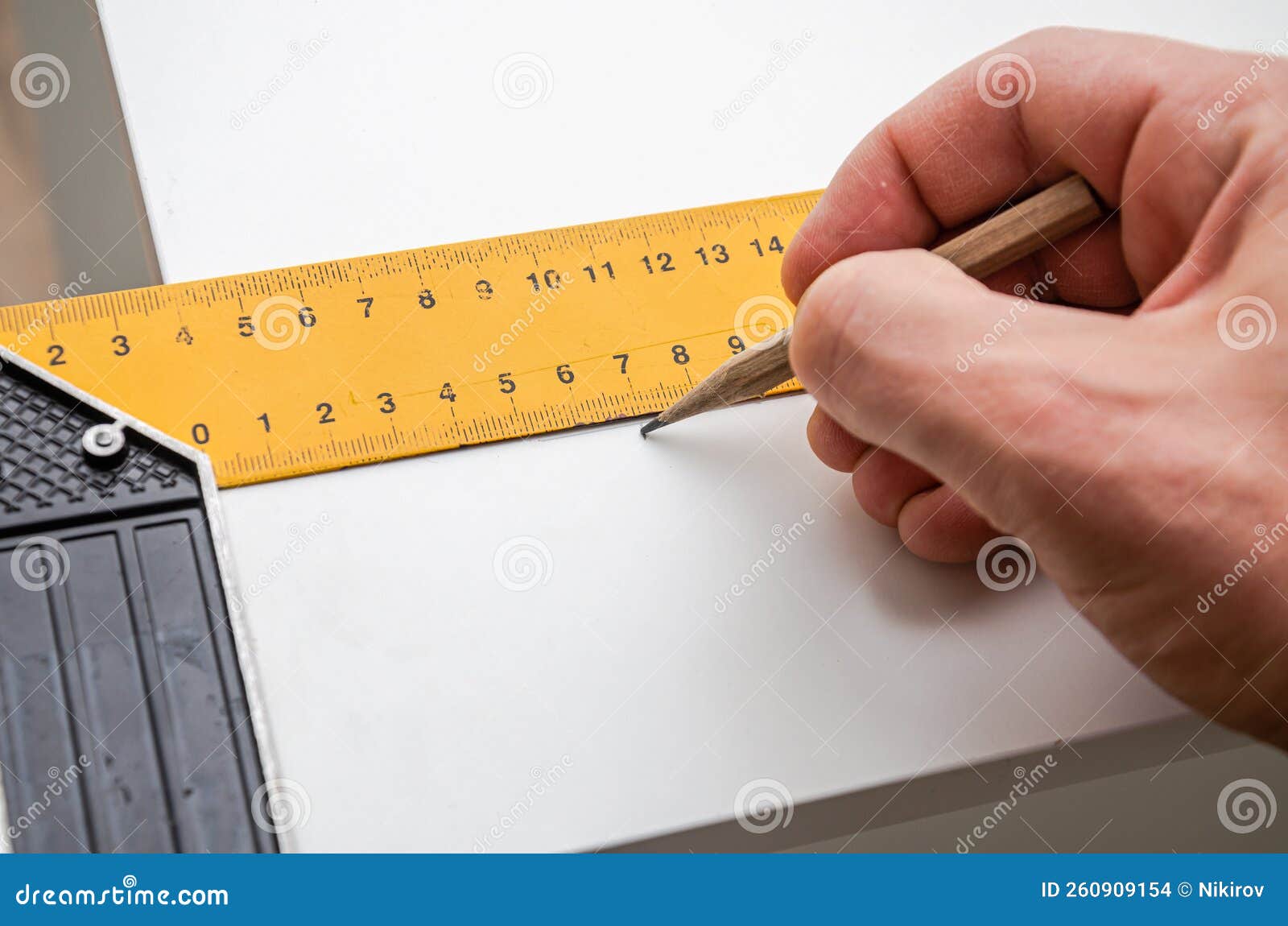 The Master Furniture Maker Draws a Line, Marking the Size on the ...