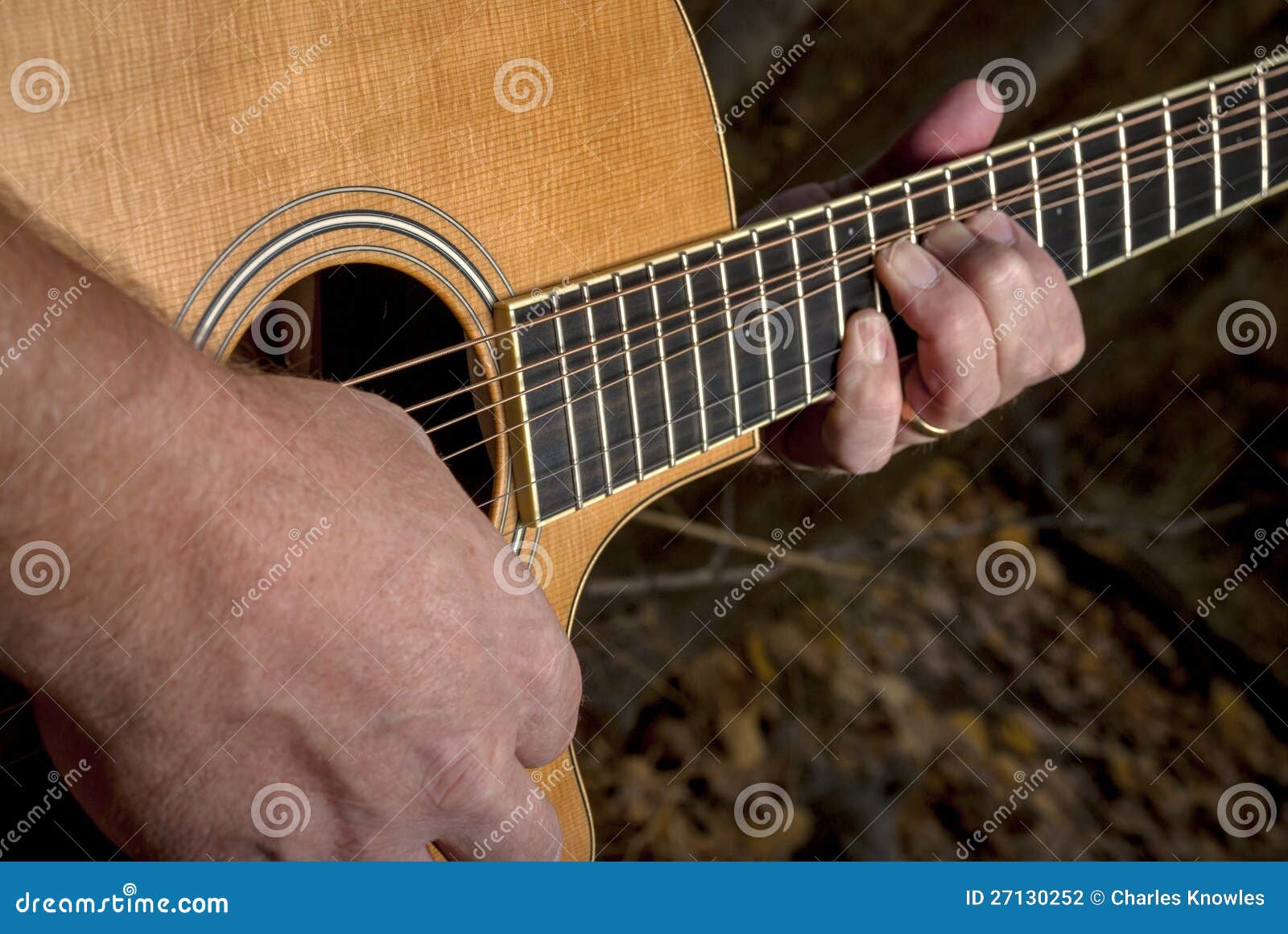Master Guitarist Plays the Guitar in the Forest Stock Photo - Image of ...