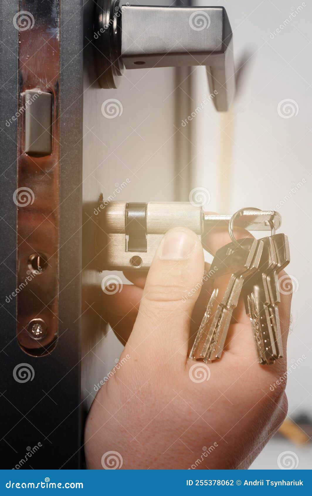 The Master Installs the Core for the Door Lock, Installation Work with ...