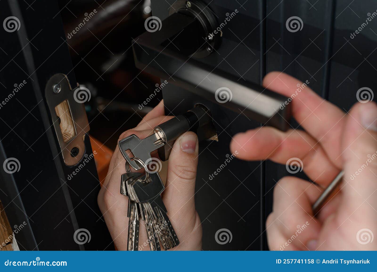 The Master Installs the Core for the Door Lock, Installation Work with ...