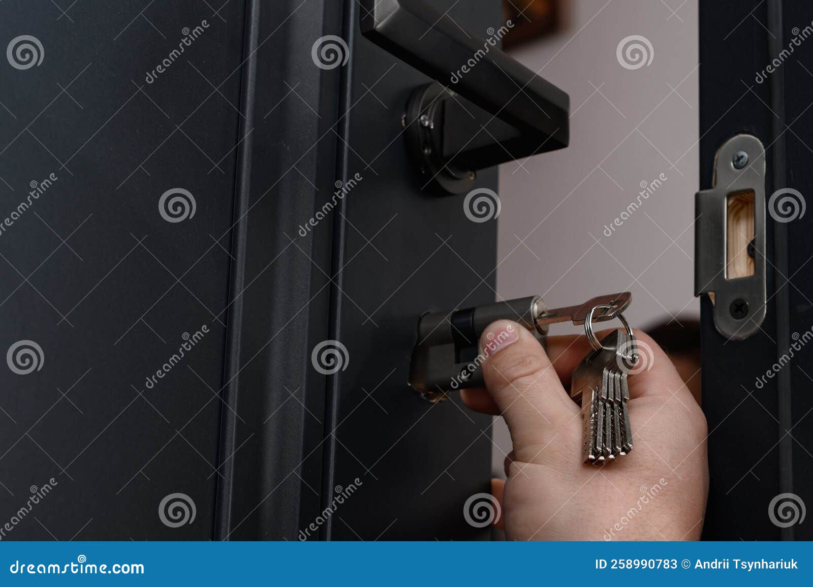The Master Installs the Core for the Door Lock, Installation Work with ...