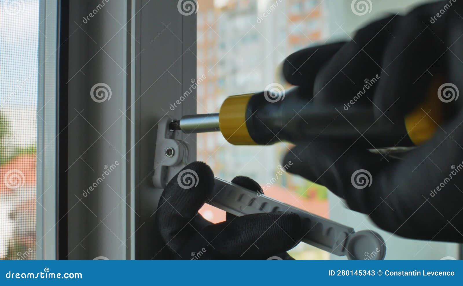 The Master Installs a Window Opening Limiter on a Plastic Window Frame ...