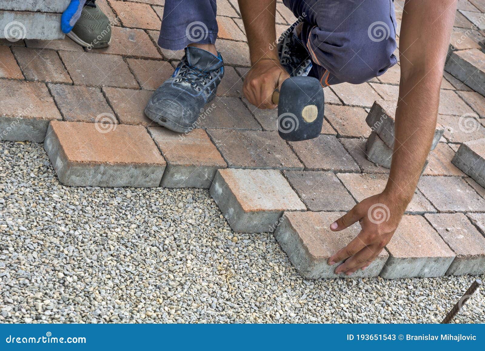 Installation of Floor Bricks Stock Image - Image of laying, hands ...