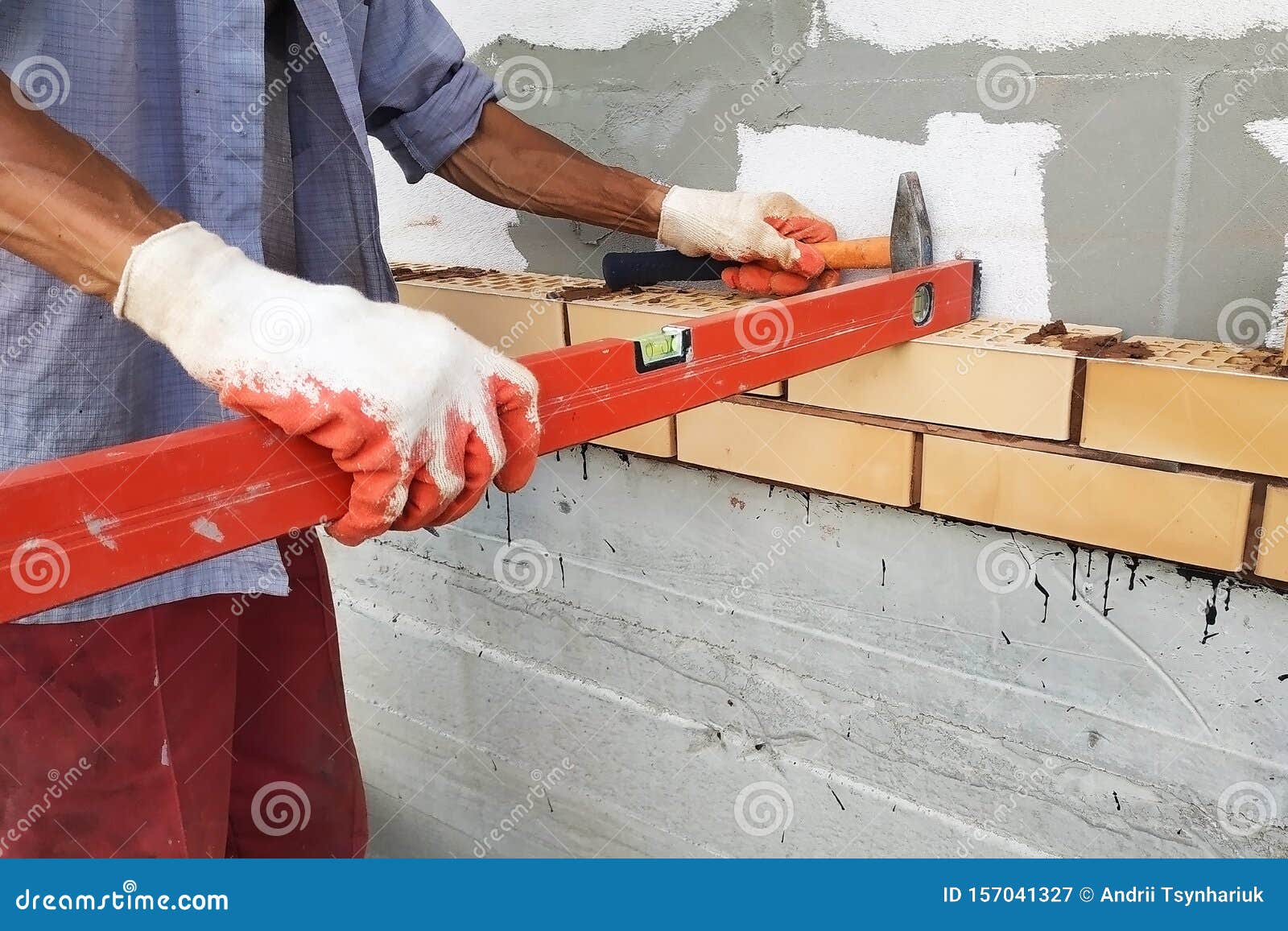 The Master after Laying the Level To the Brick, Looks at the Level ...