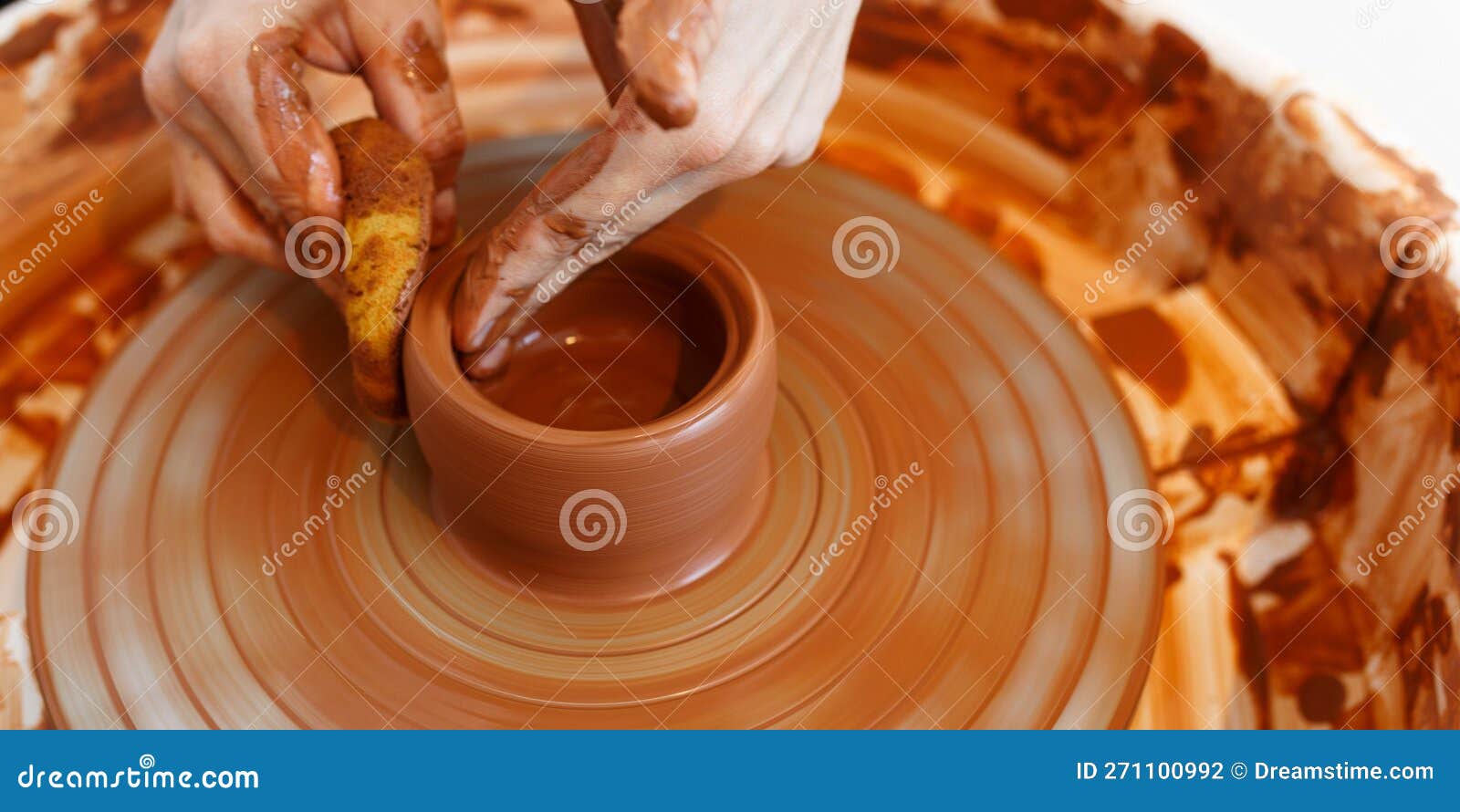 Master Making a Pot on Pottery Wheel, Top View Stock Photo - Image of ...