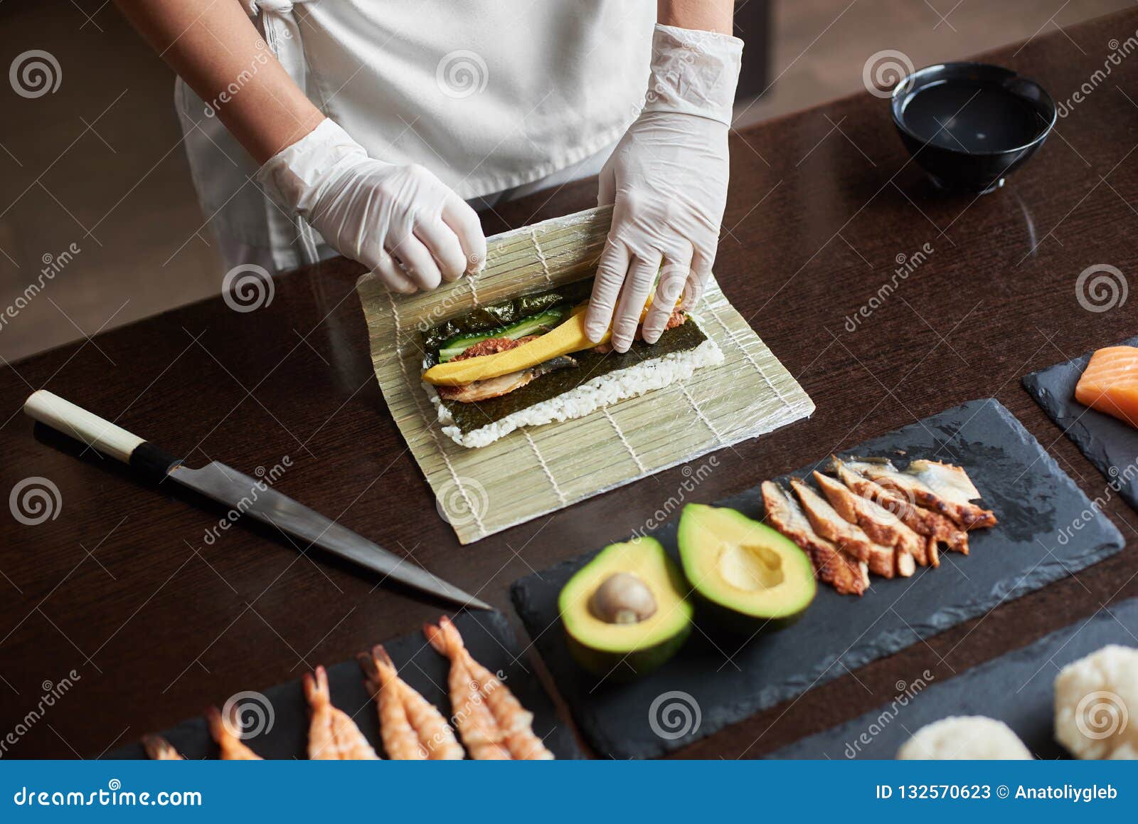 Process of Preparing Rolling Sushi Stock Image - Image of japan, master ...