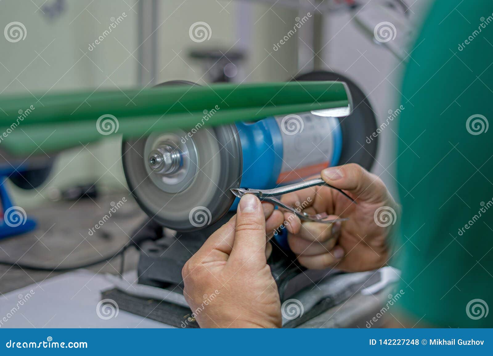 Master Man Sharpens the Machine Scissors so they Were Sharp Stock Photo ...