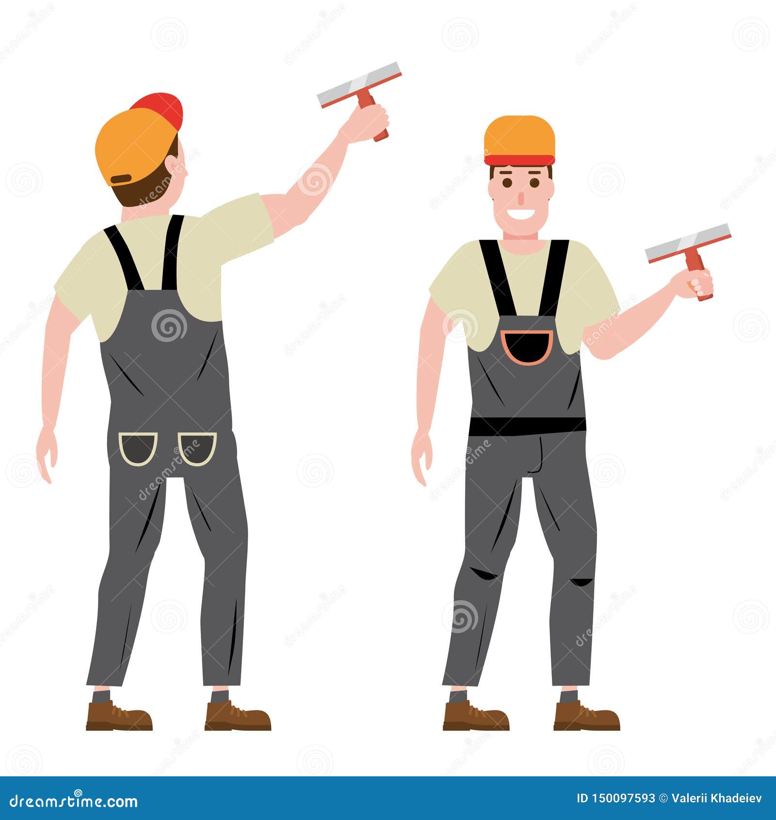 Plasterer Profession Worker Character For Animation. Front And Back ...