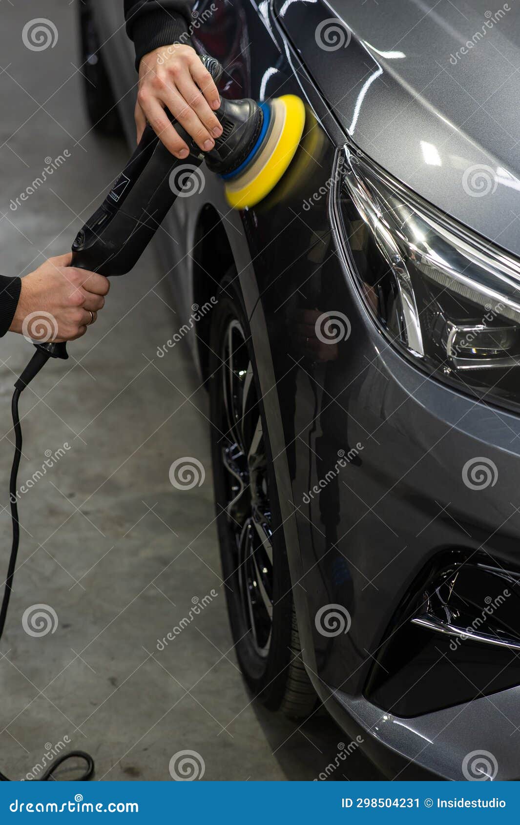 A Master Polishes the Surface of a Car Body. Stock Image - Image of ...