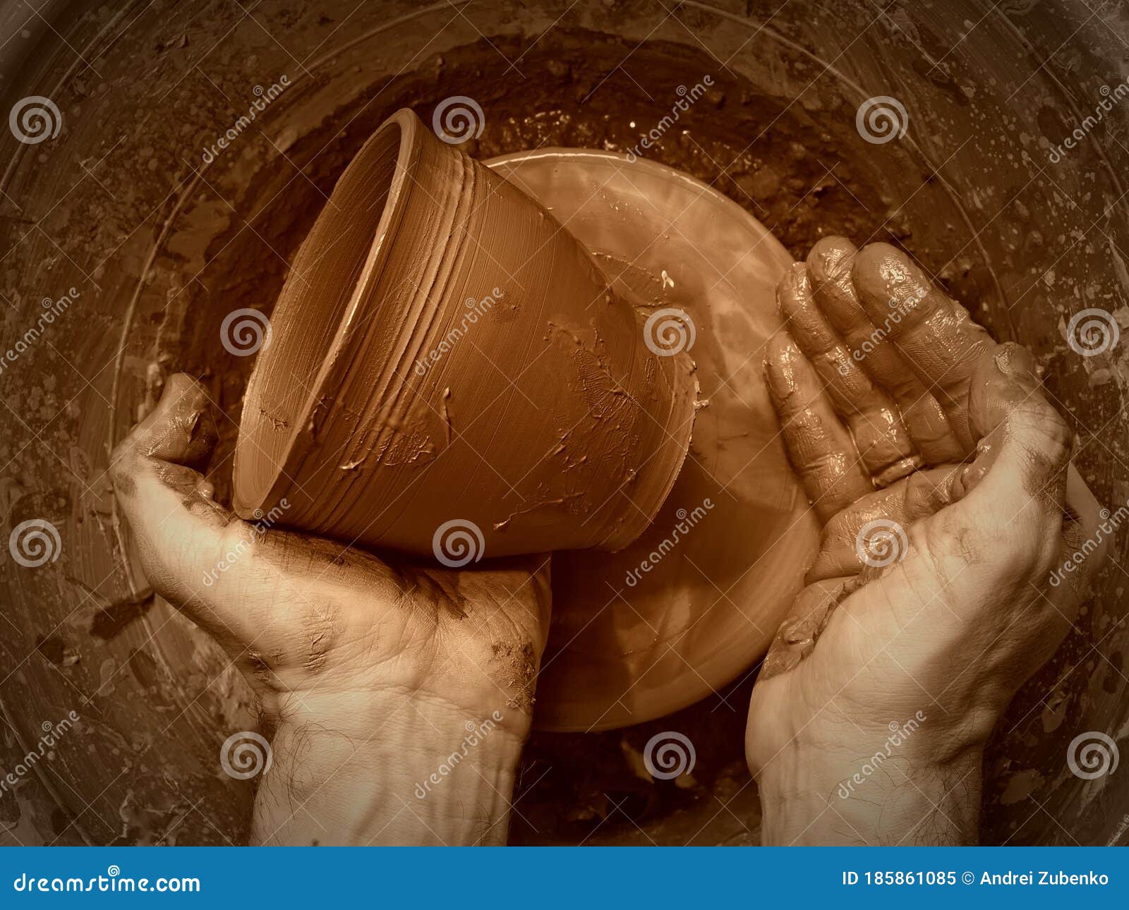 The Master Potter Works with Clay on a Potter`s Wheel Stock Image ...