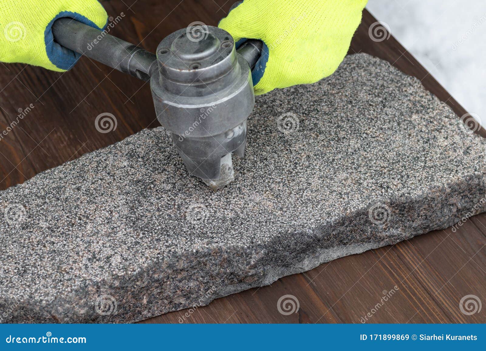 The Master Processes Granite Using a Special Tool. Close-up Stock Image ...