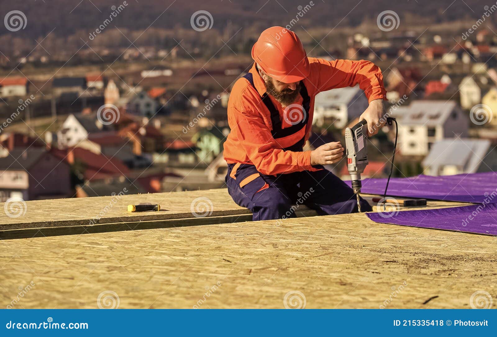 Master Repair Roof. Flat Roof Installation. Roofer Constructing Roof ...