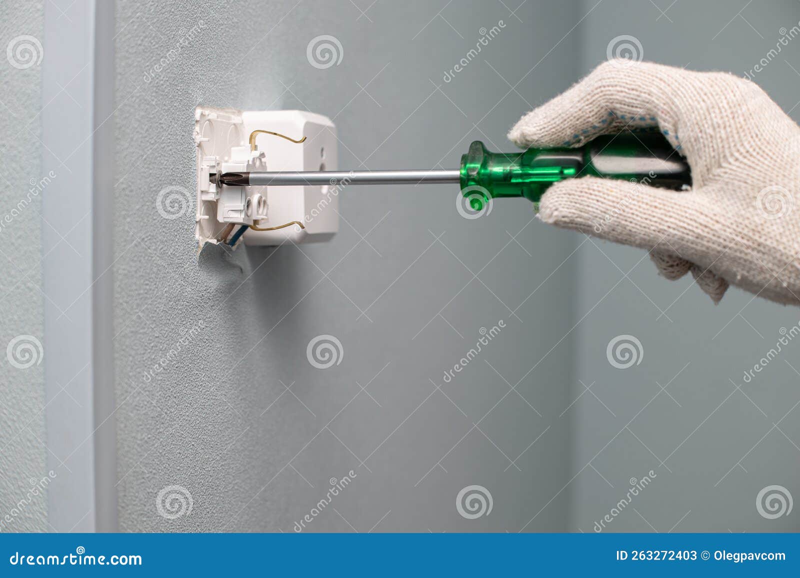 Master Repairing Electrical Outlet in the House. Stock Image - Image of ...
