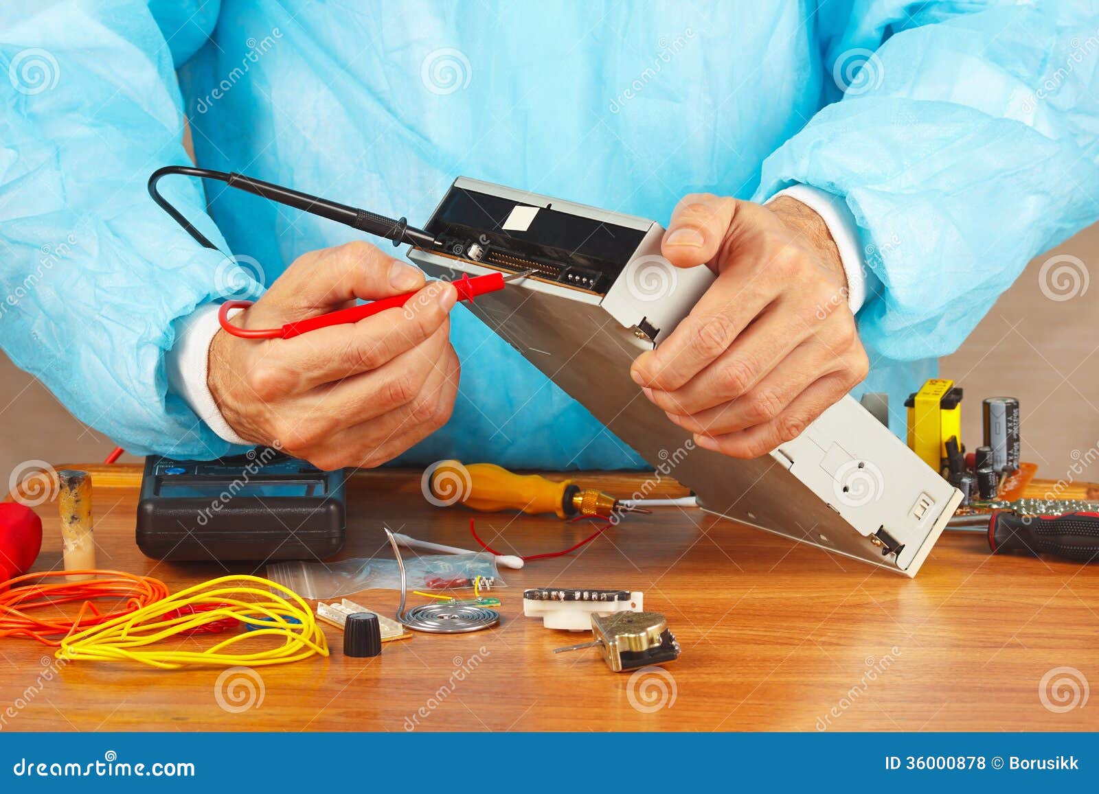 Master Repairing Electronic Devices in Service Workshop Stock Photo ...