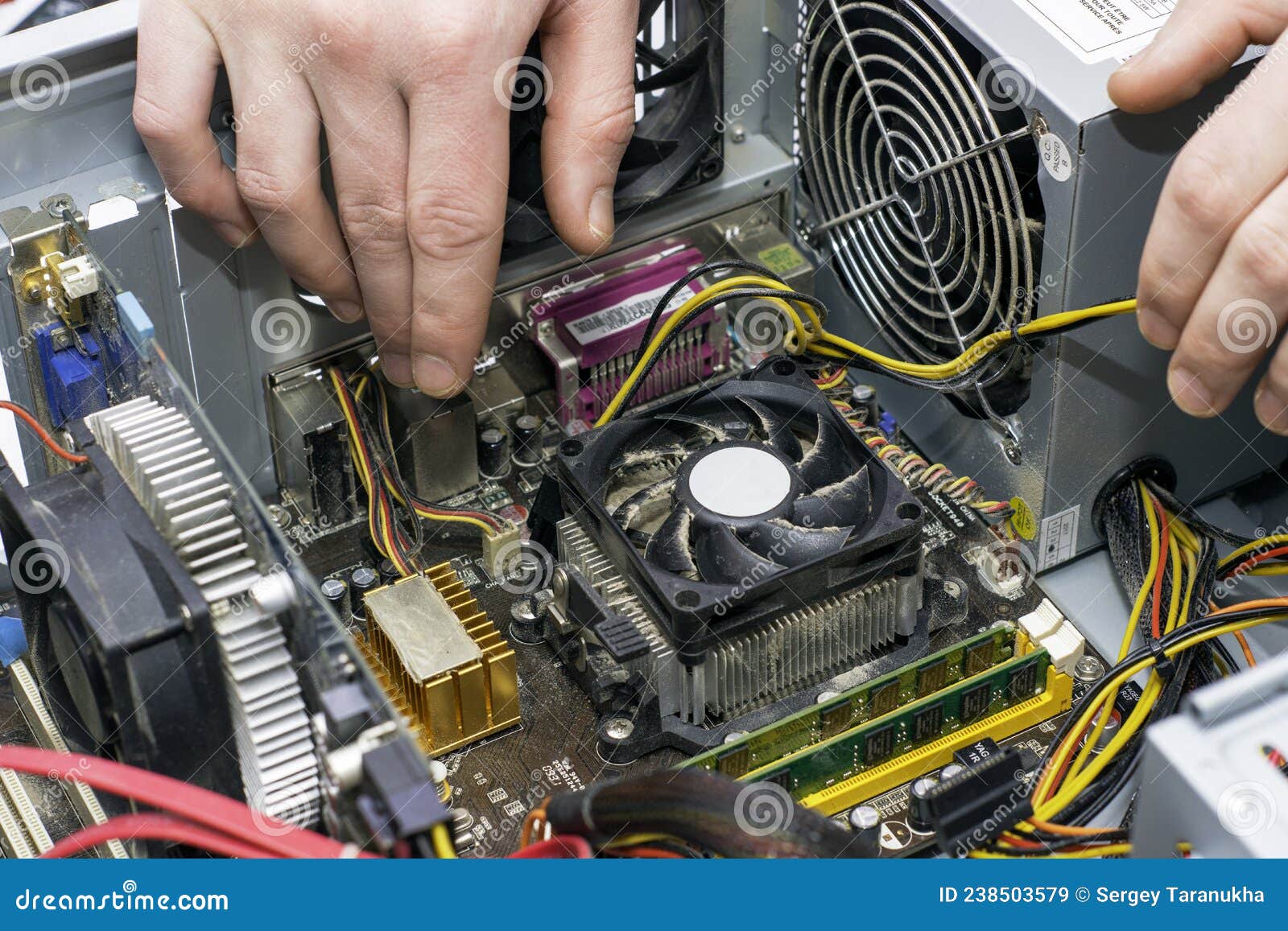 The Master Repairs an Old Dusty Computer Stock Image - Image of ...