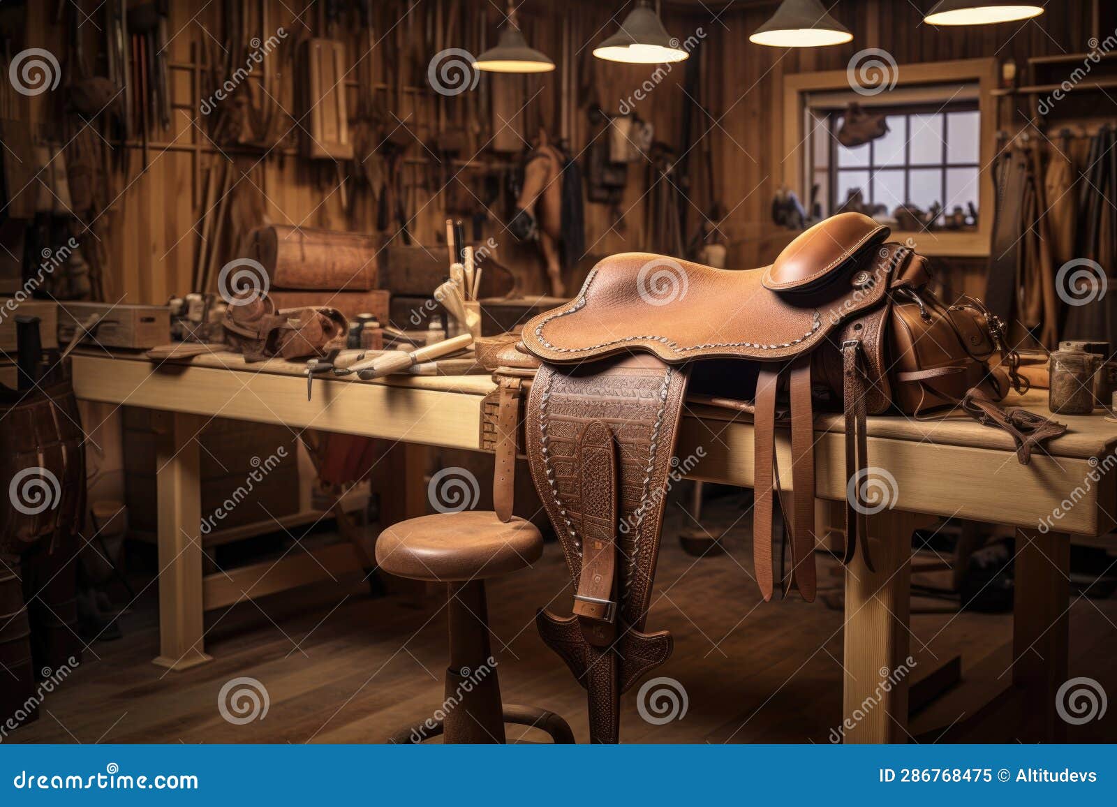 Master Saddle Makers Workshop with Tools Stock Image - Image of workbench, artisan: 286768475
