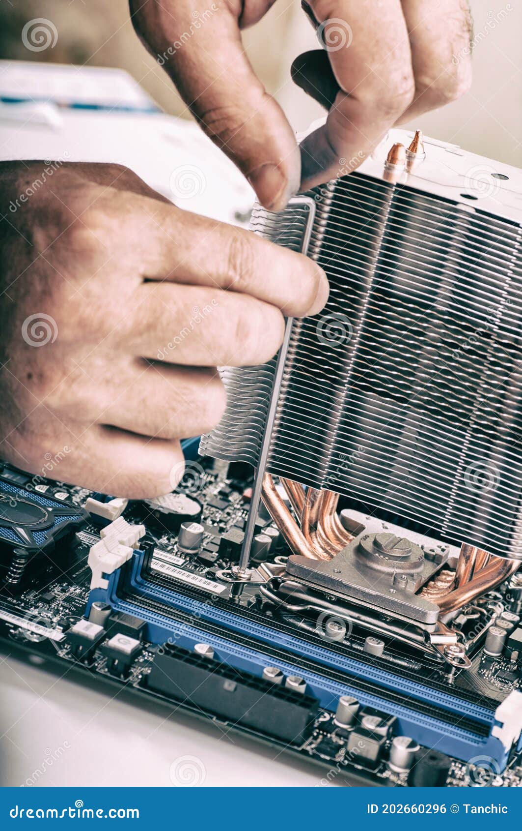 The Master Screws on the Cooler for the Computer, the Filter is ...