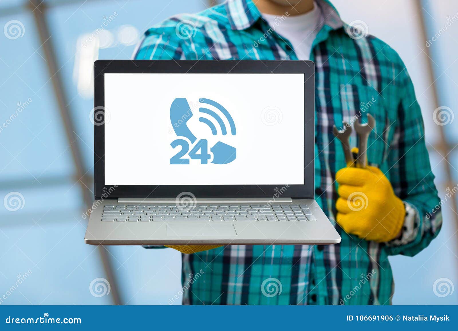 Master Shows on the Computer Service Day Night. Stock Photo - Image of ...