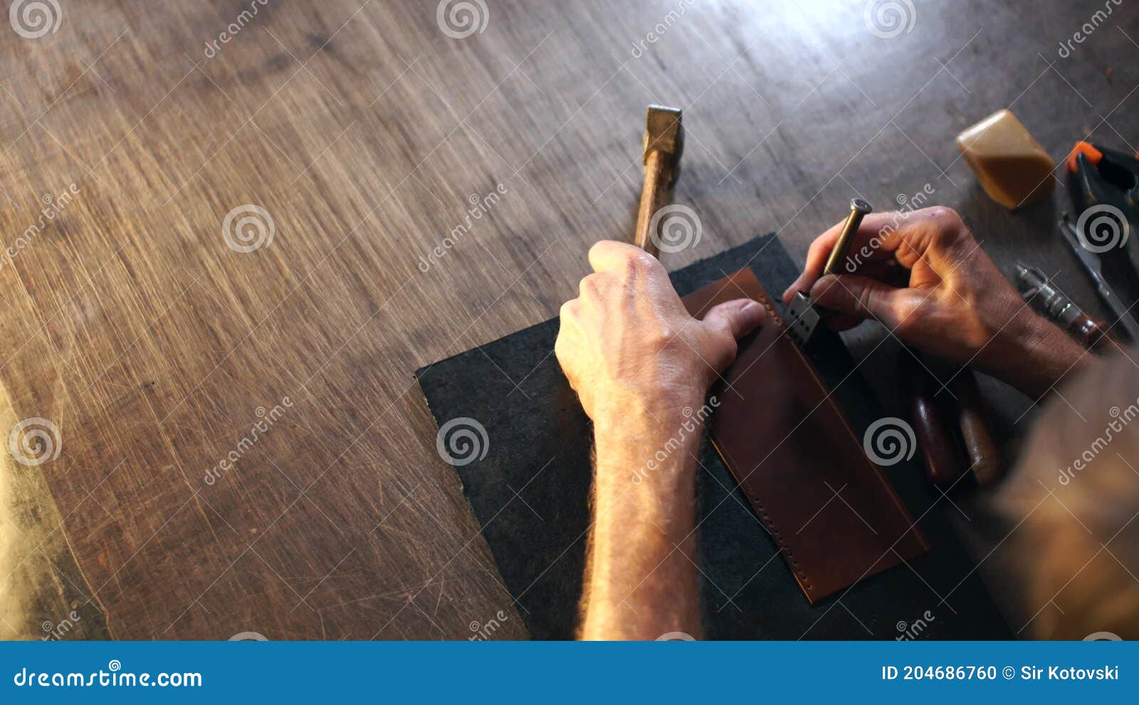 Master Tanner Works with Skin in Leather Workshop Stock Footage - Video ...