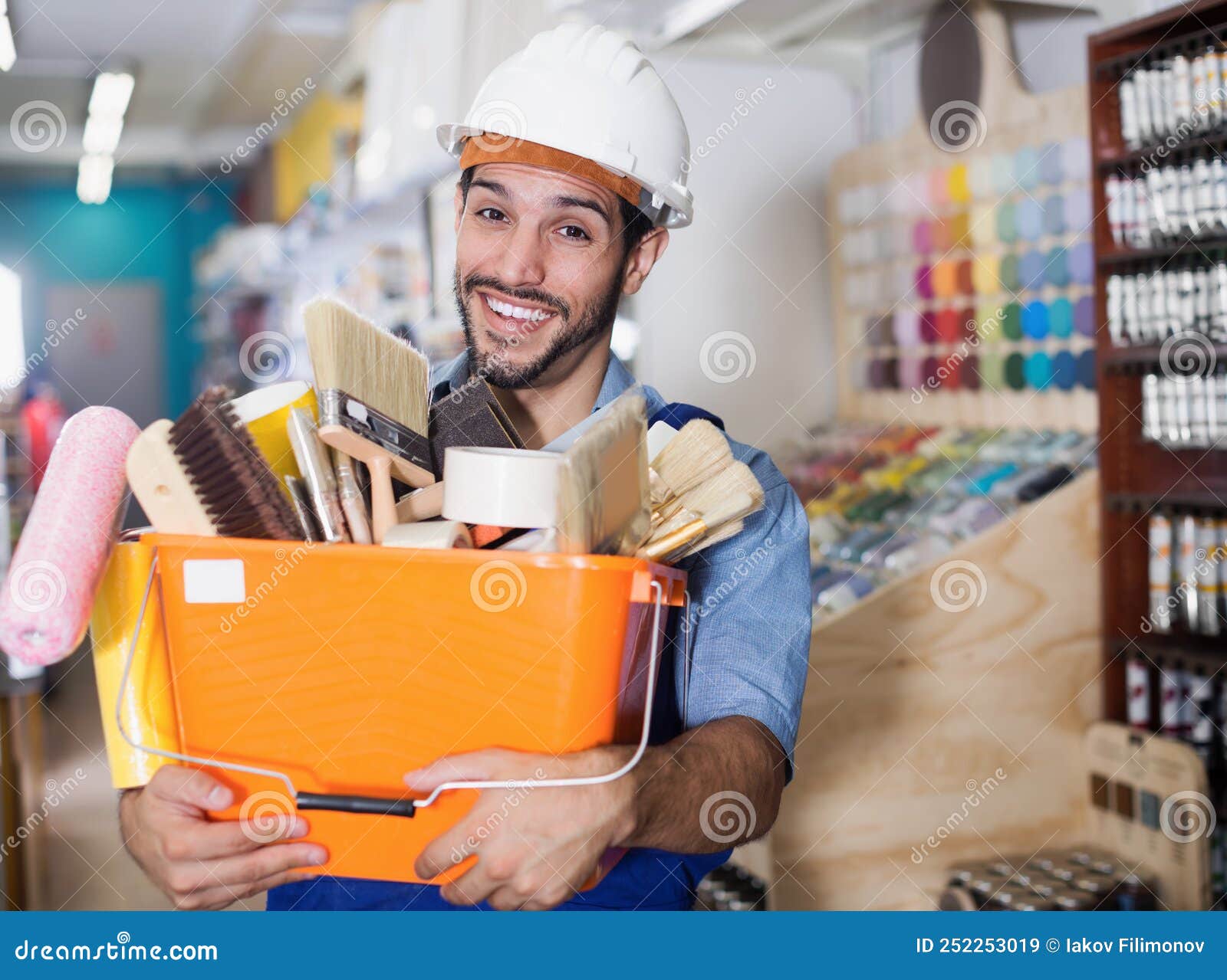 Master with Tools in Hands with Purchases in Store Stock Image - Image ...