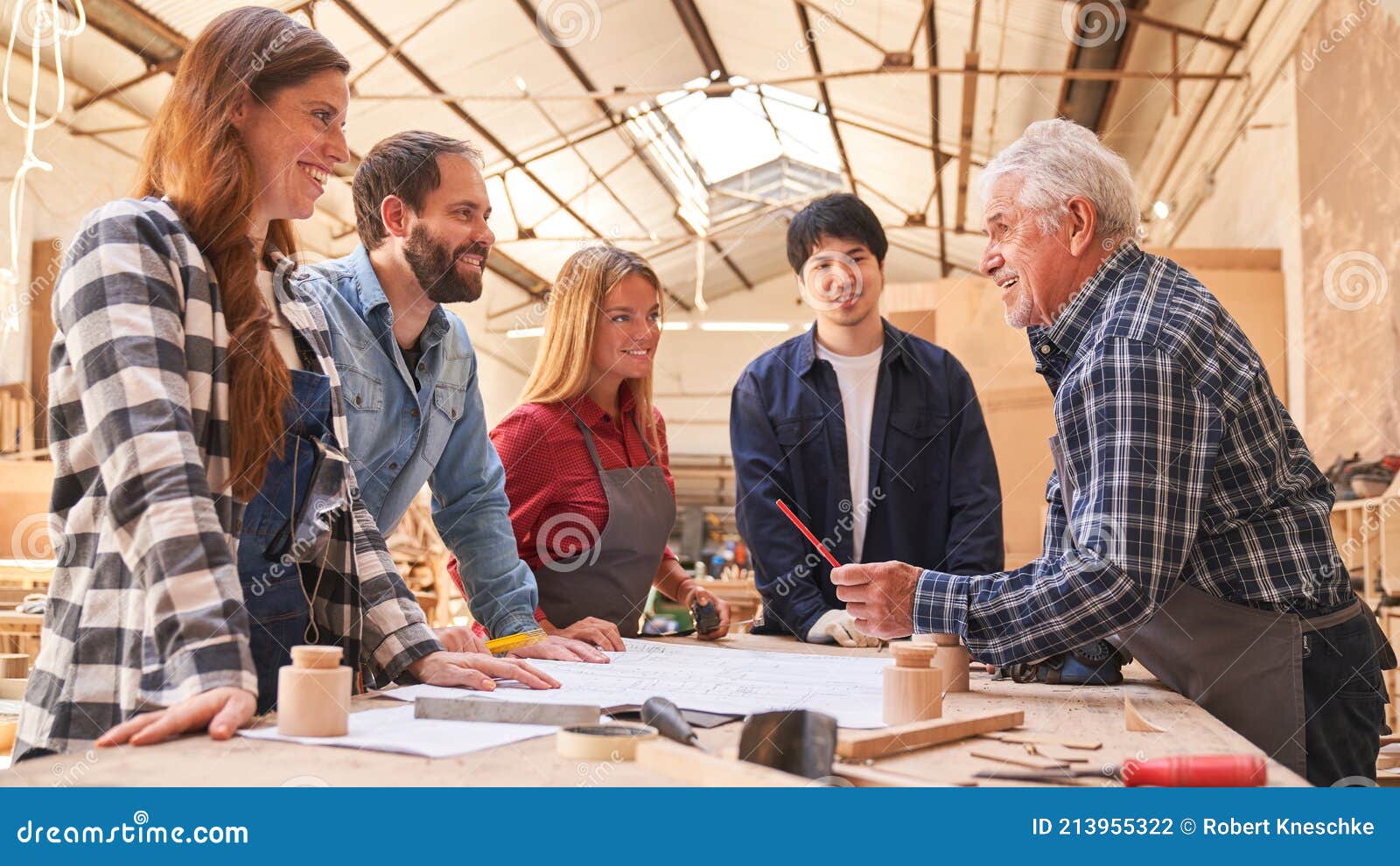 Master in Training Carpenters Apprentices Stock Photo - Image of ...