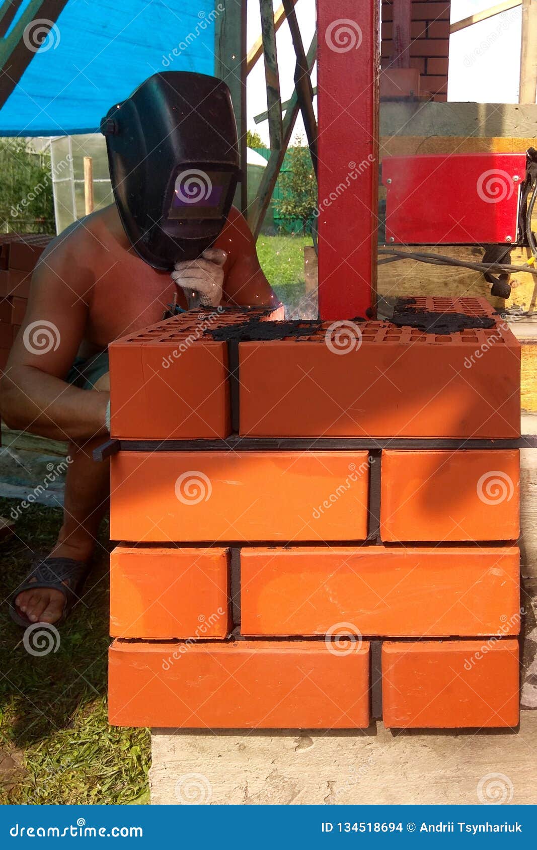Master Weld Metal on a Brick Pillar Stock Photo - Image of fire ...