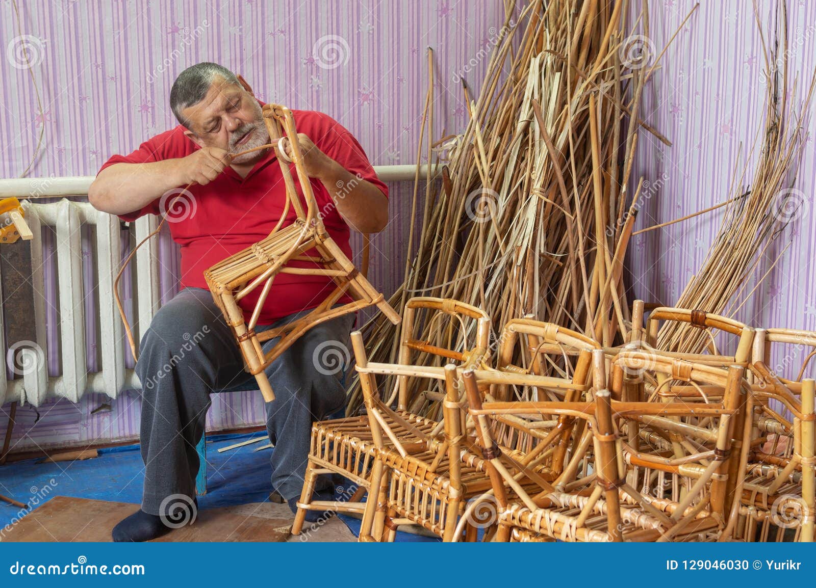 Master of Wicker-work Making Kids Chair Stock Photo - Image of bearded ...