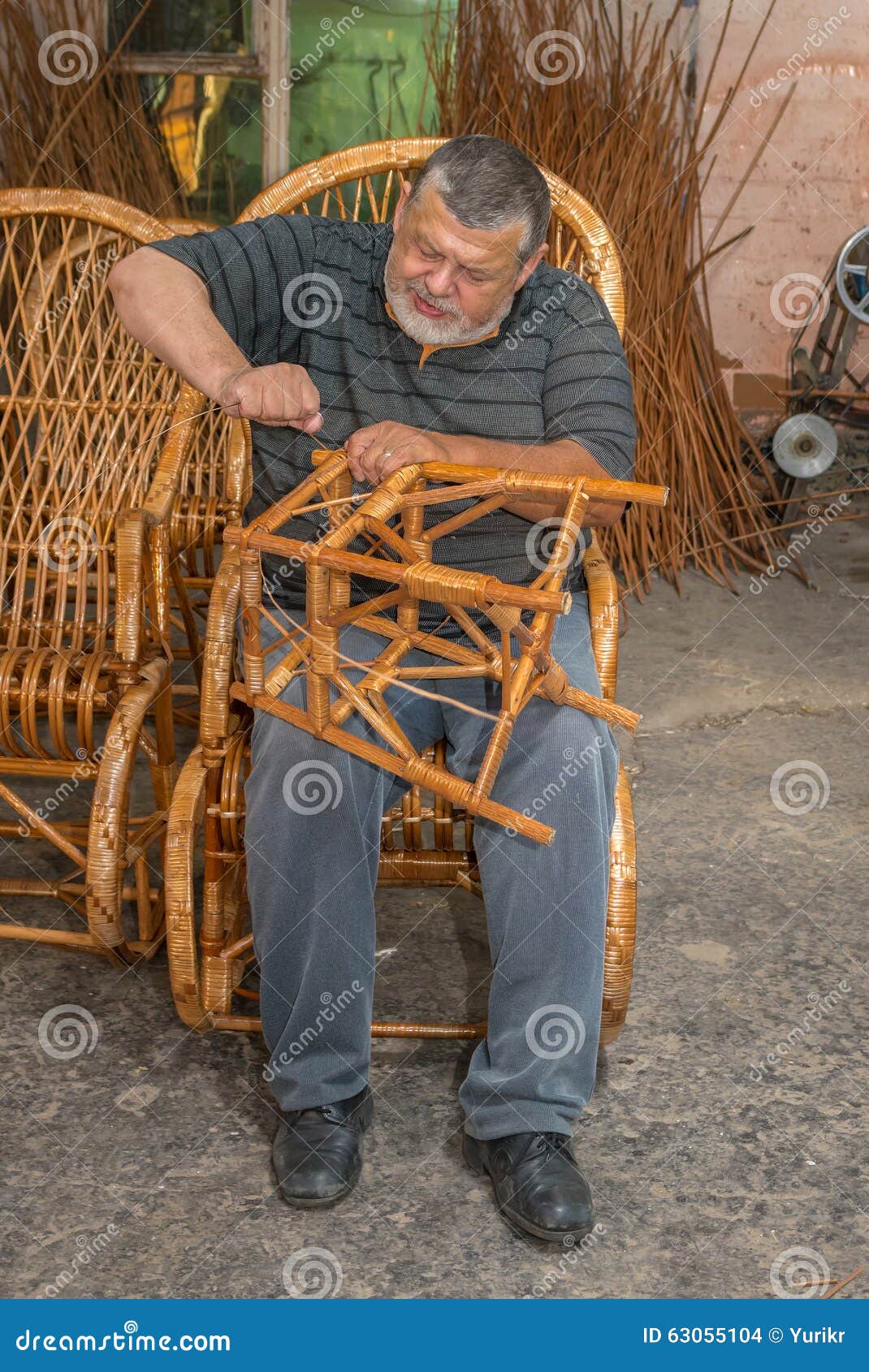 Master of Wicker-work Making a Stool Stock Photo - Image of experience ...