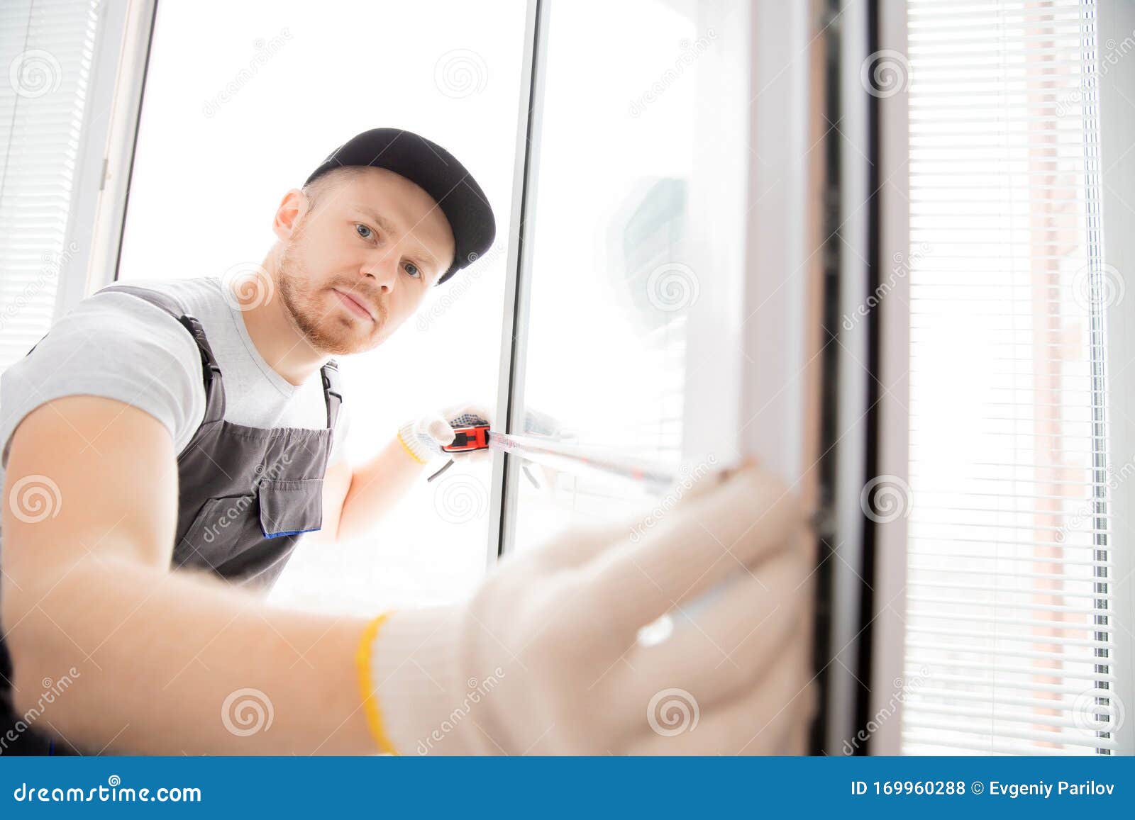 Master Worker Measures Upvc Window with Ruler, Installation Process ...