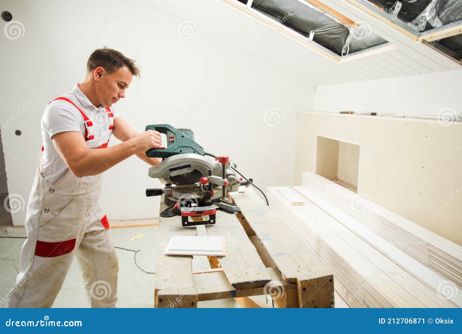 The Master Works with a Special Tool is Processing Boards Stock Image ...