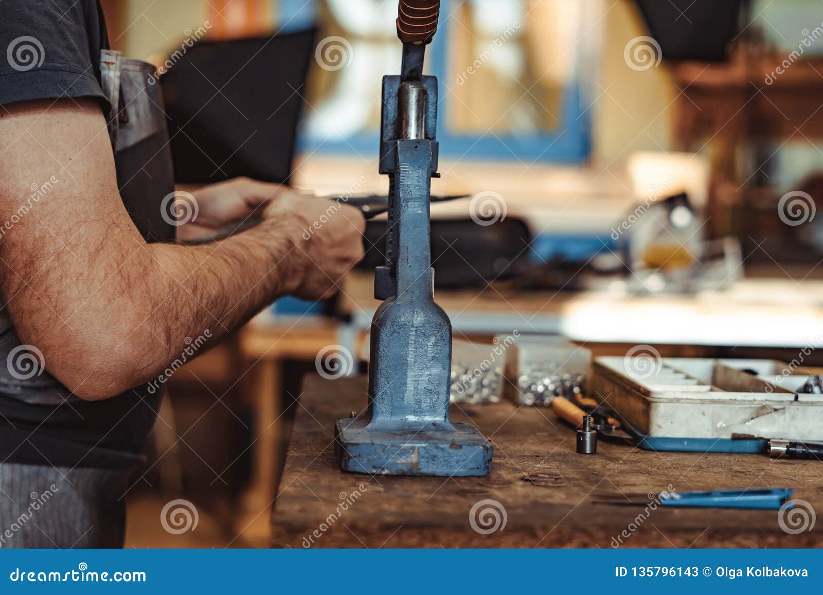 The Master Works with the Vice Stock Image - Image of business, sawdust ...