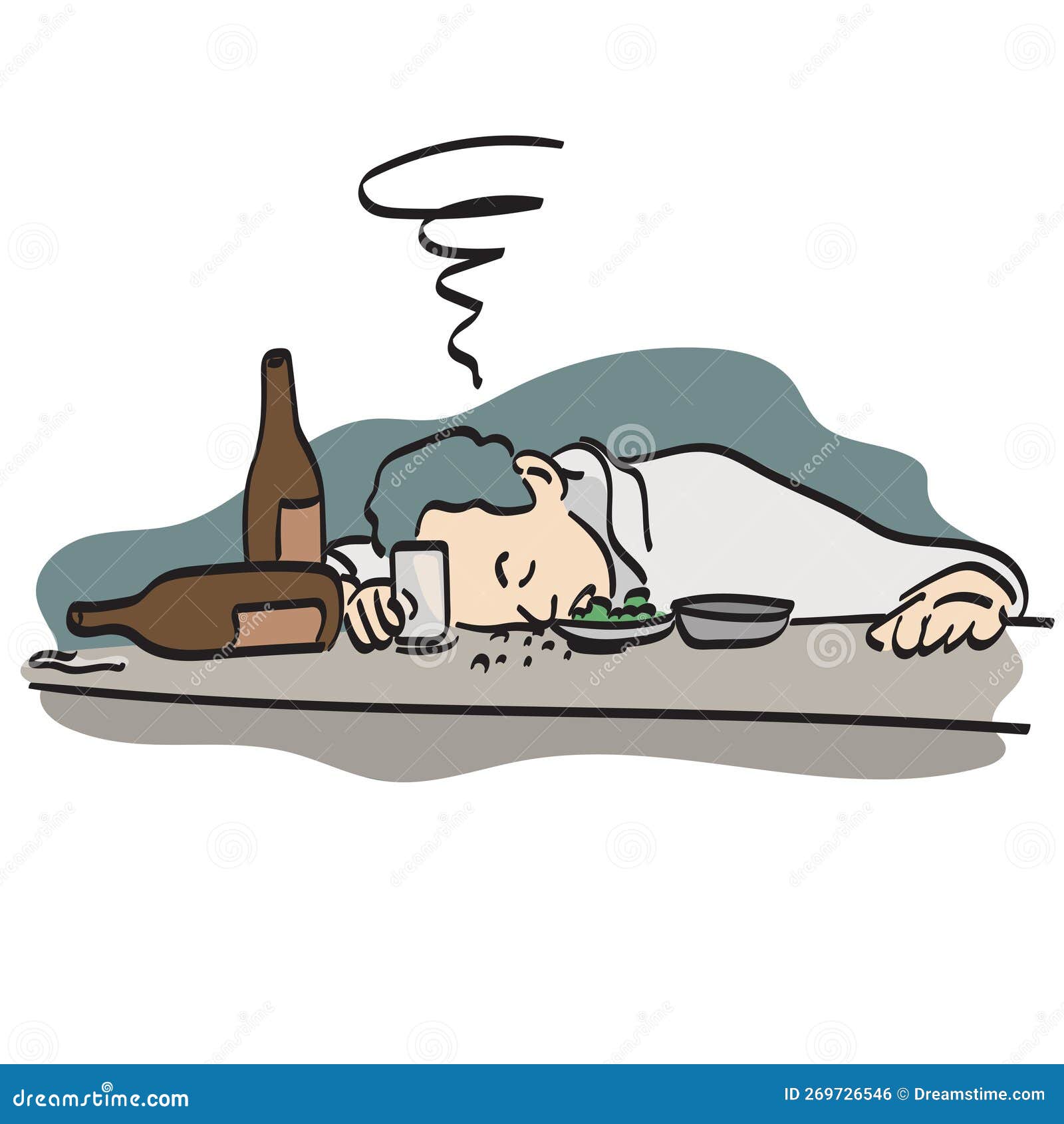 Line Art Drunk Man On Table Illustration Vector Hand Drawn Isolated On ...