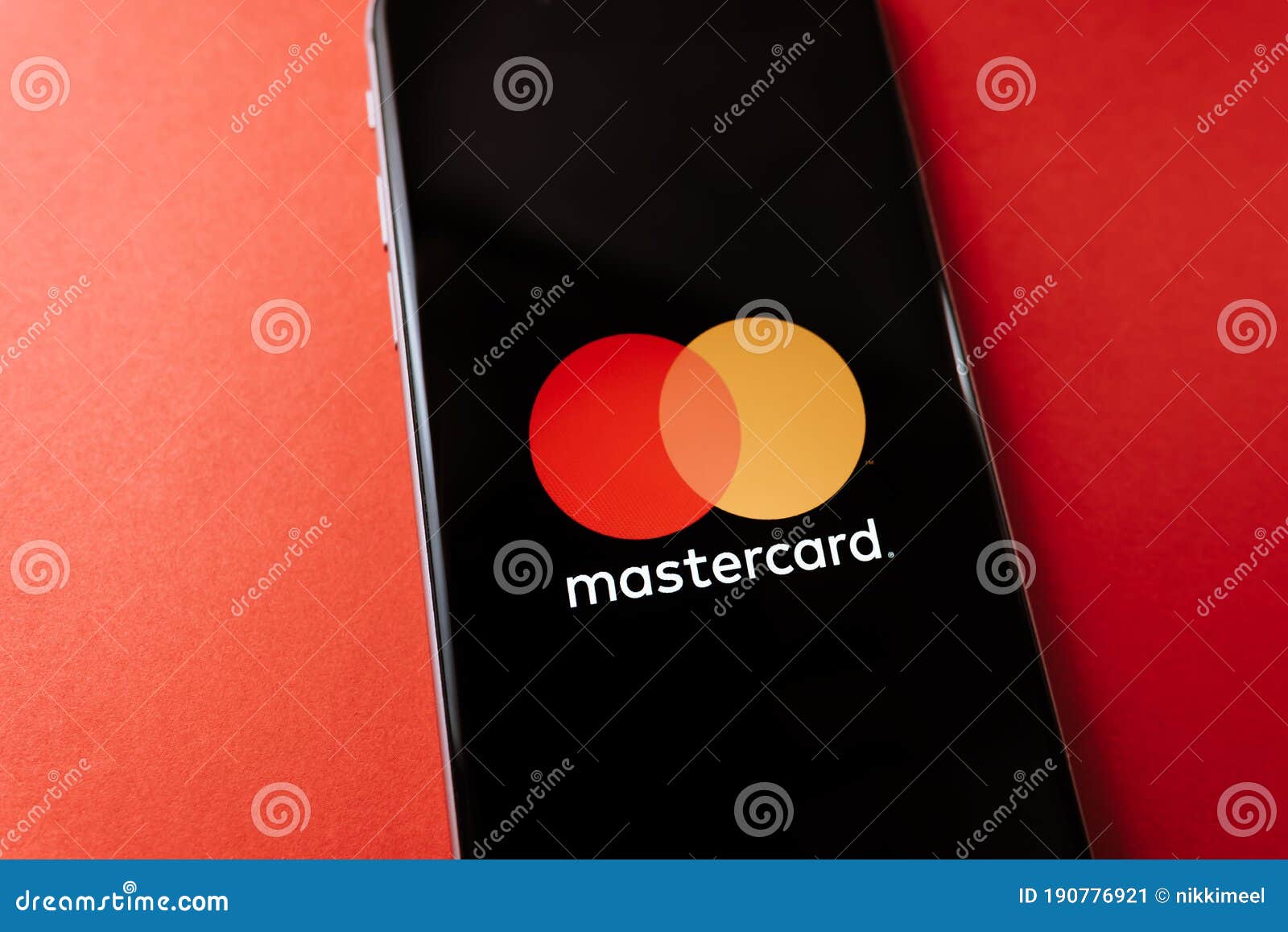 MasterCard Logo on the Smartphone Screen, on Red Background Editorial ...