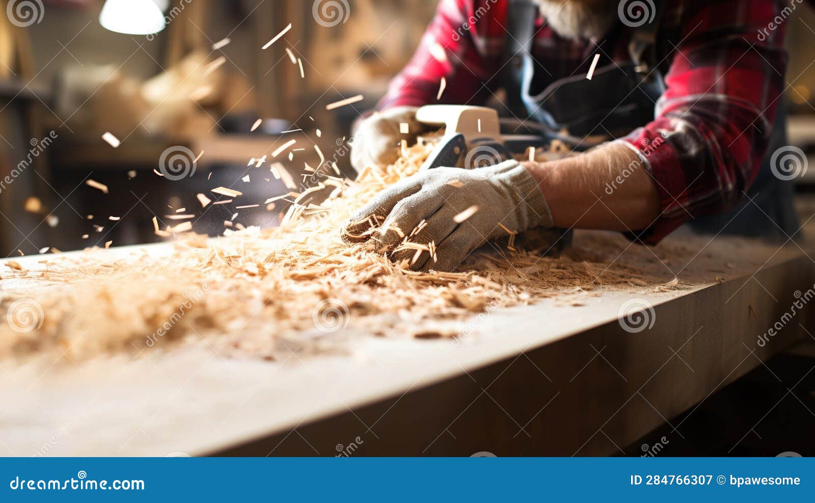 Masterful Craftsmanshipa: Carpenter Working on a Wooden Table in ...