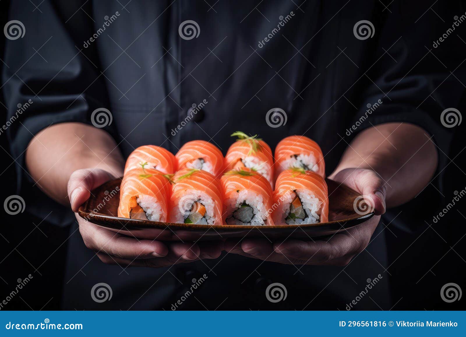 Masterful Sushi Chef Serving Freshly Prepared Rolls Stock Illustration ...
