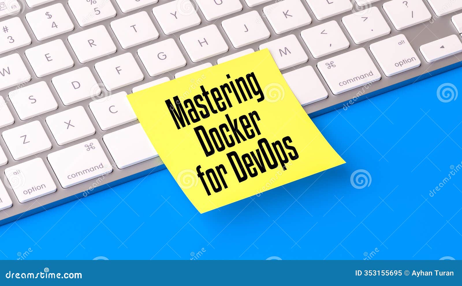 Mastering Docker For DevOps Text On Sticky Note, Computer Keyboard ...