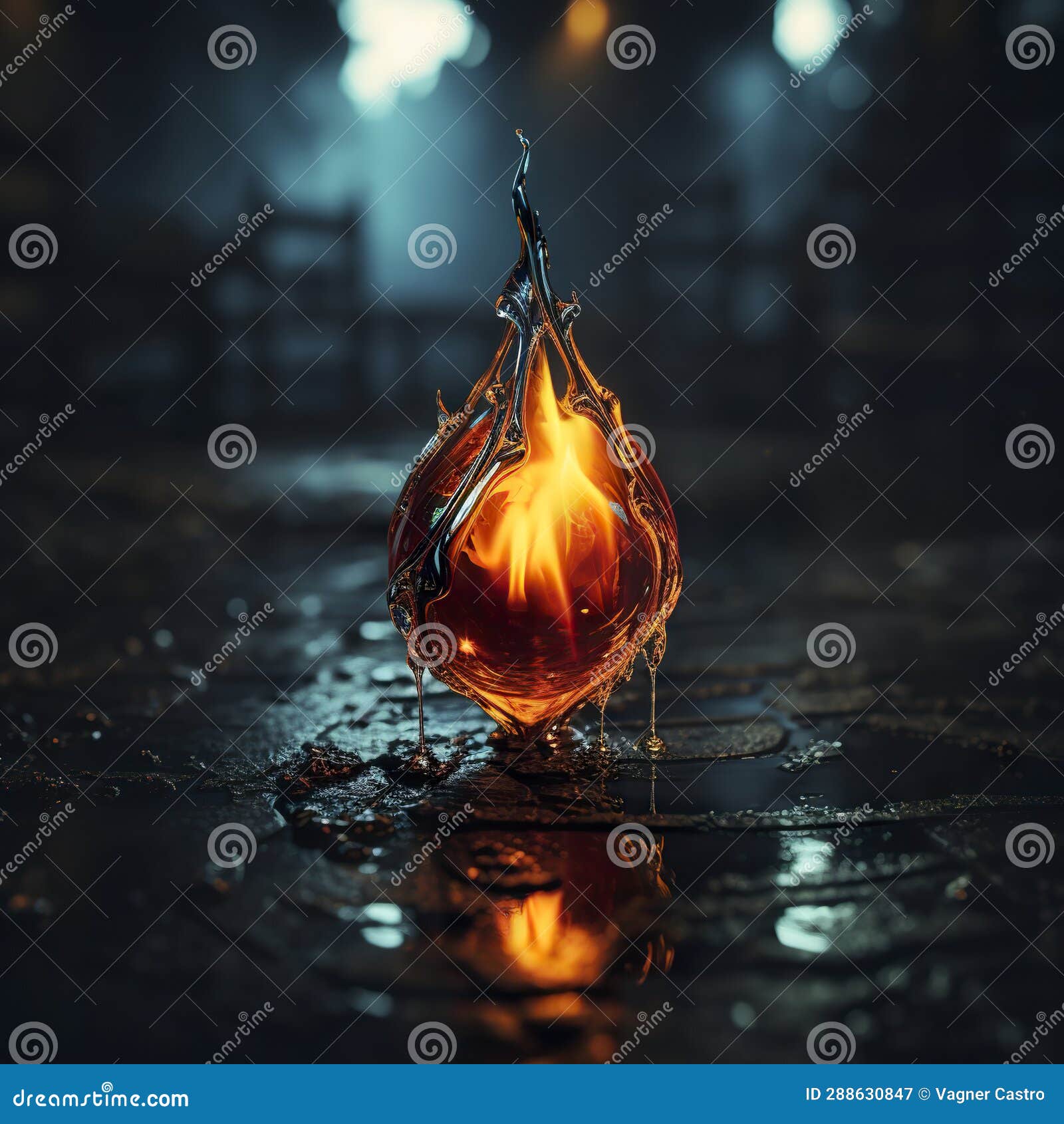 Masterpiece of Fire Drop Falling on Flammable Product on the Ground ...