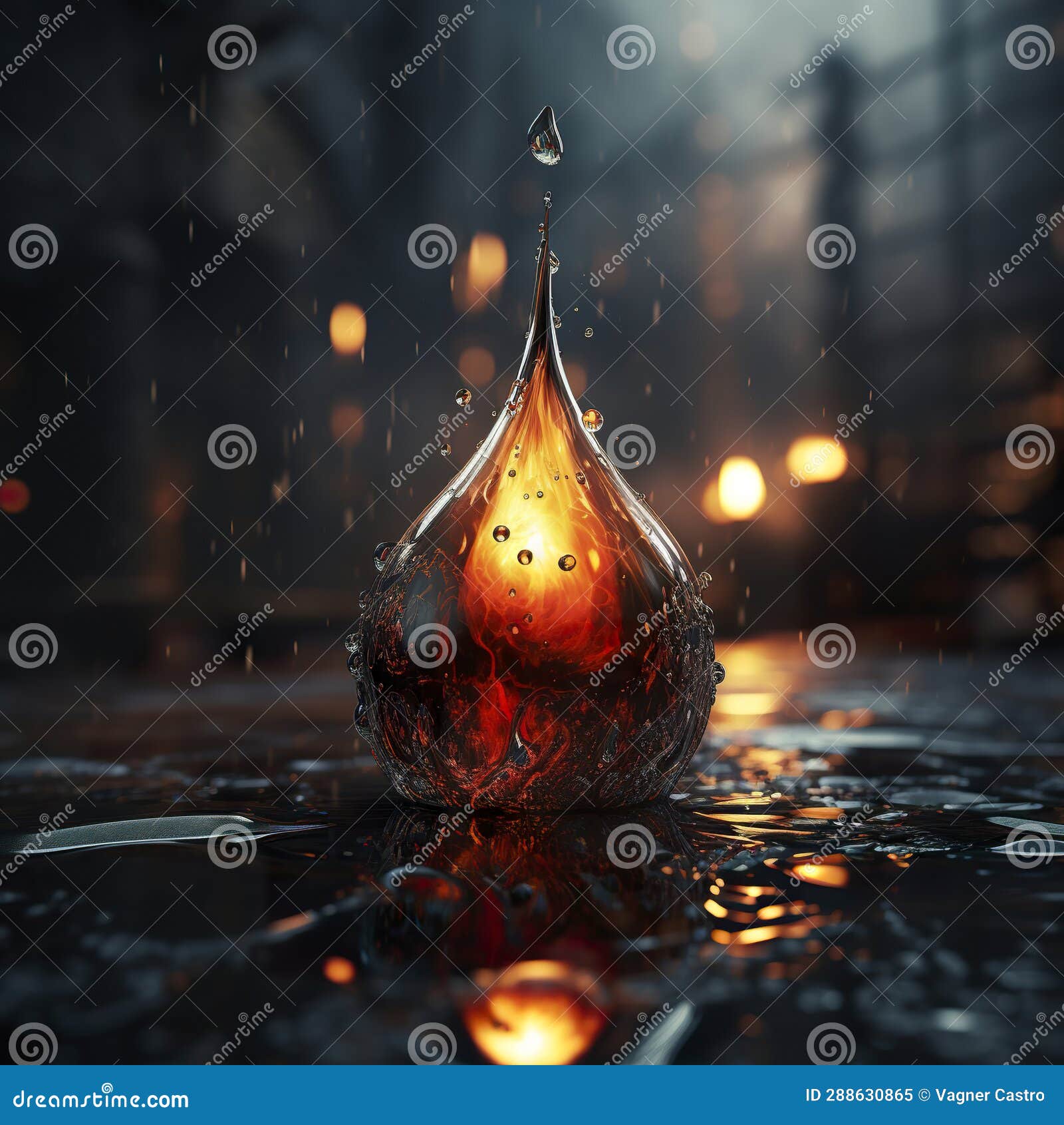 Masterpiece of Fire Drop Falling on Flammable Product on the Ground ...