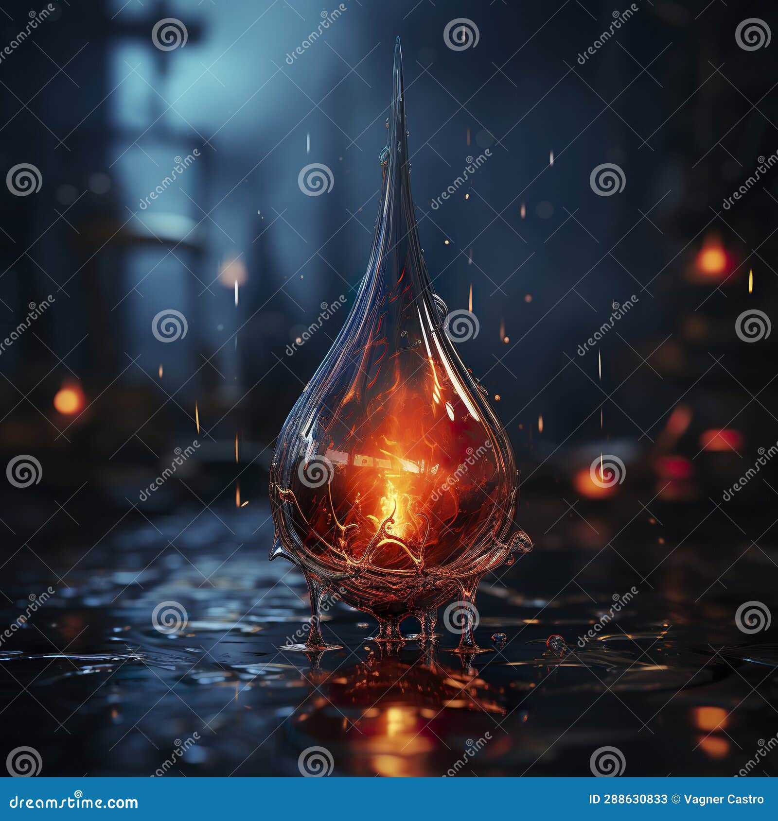 Masterpiece of Fire Drop Falling on Flammable Product on the Ground ...